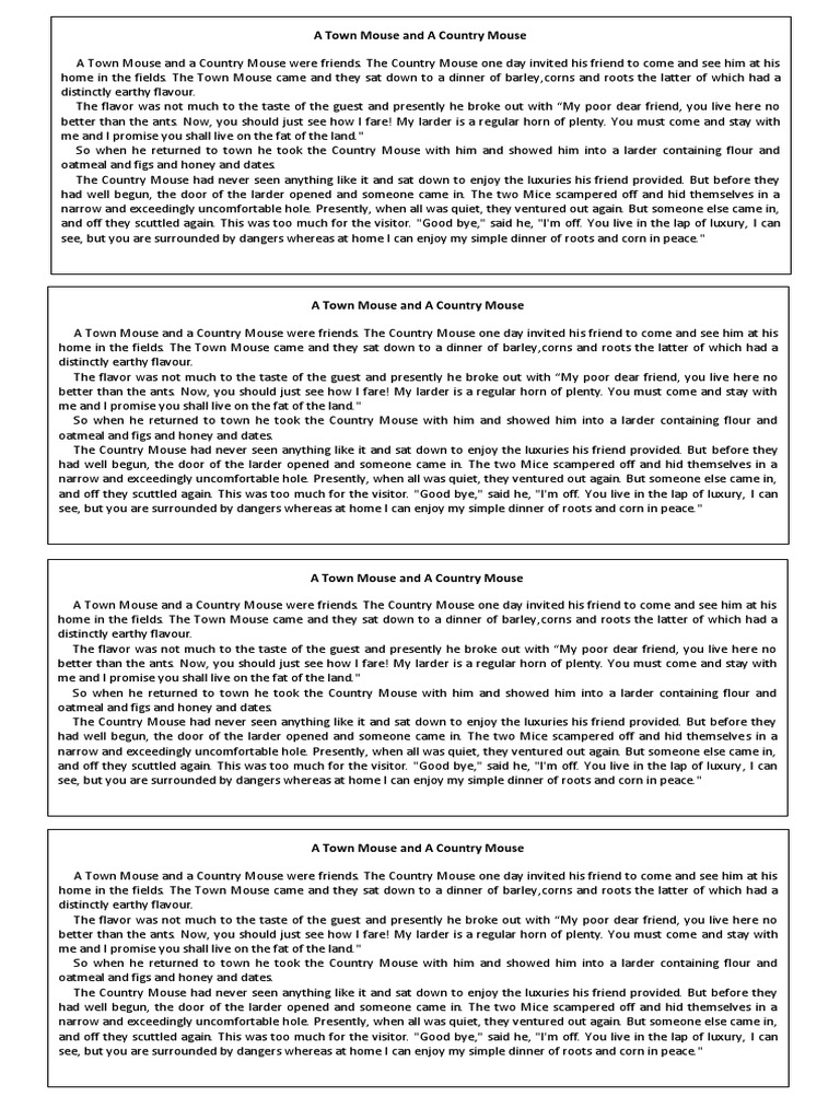 Town Mouse and Country Mouse Fable | PDF | Mouse | Food And Drink
