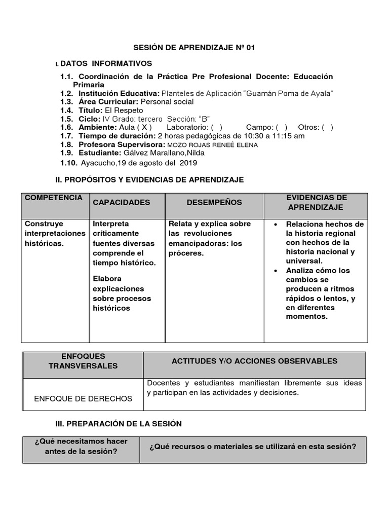 Sesión De Tutoria El Respeto Pdf Aprendizaje Salón De Clases