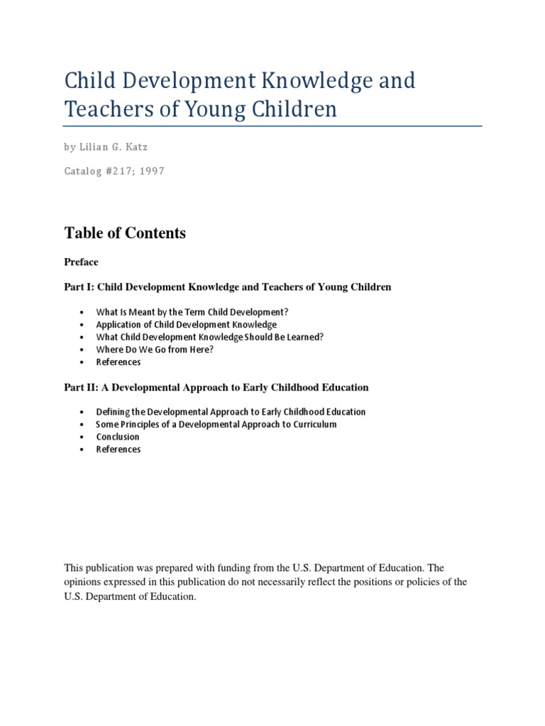 Child Development Knowledge and Teachers of Young Children: by Lilian G. Katz Catalog #217 1997 ...
