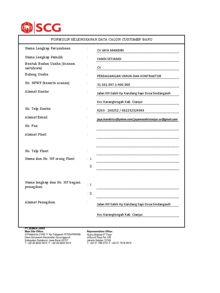 Form Kelengkapan Data Calon Customer OPC | PDF