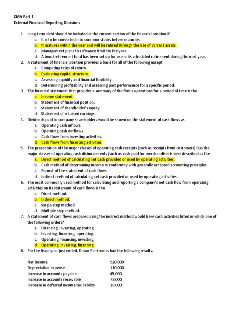 CMA Part 1 | PDF | Cash Flow Statement | Depreciation