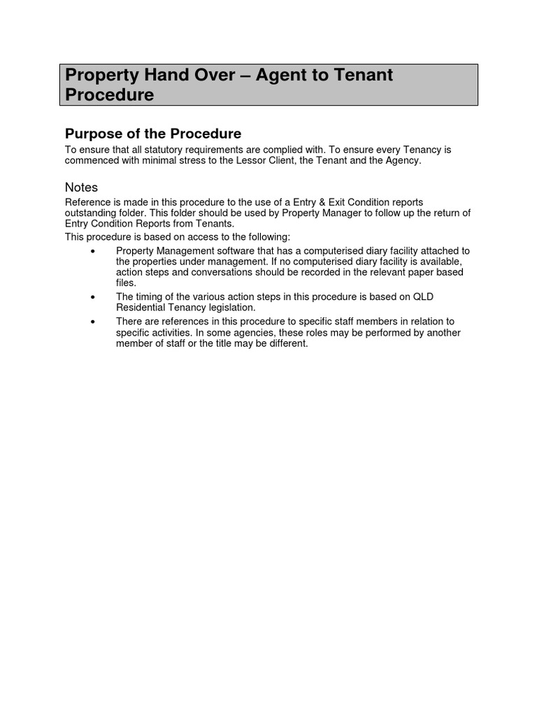 Property Hand Over Agent To Tenant Procedure | PDF | Lease | Leasehold ...