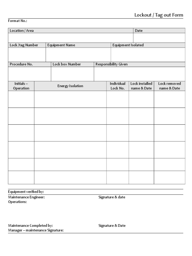 Lockout/Tagout Form Template | PDF