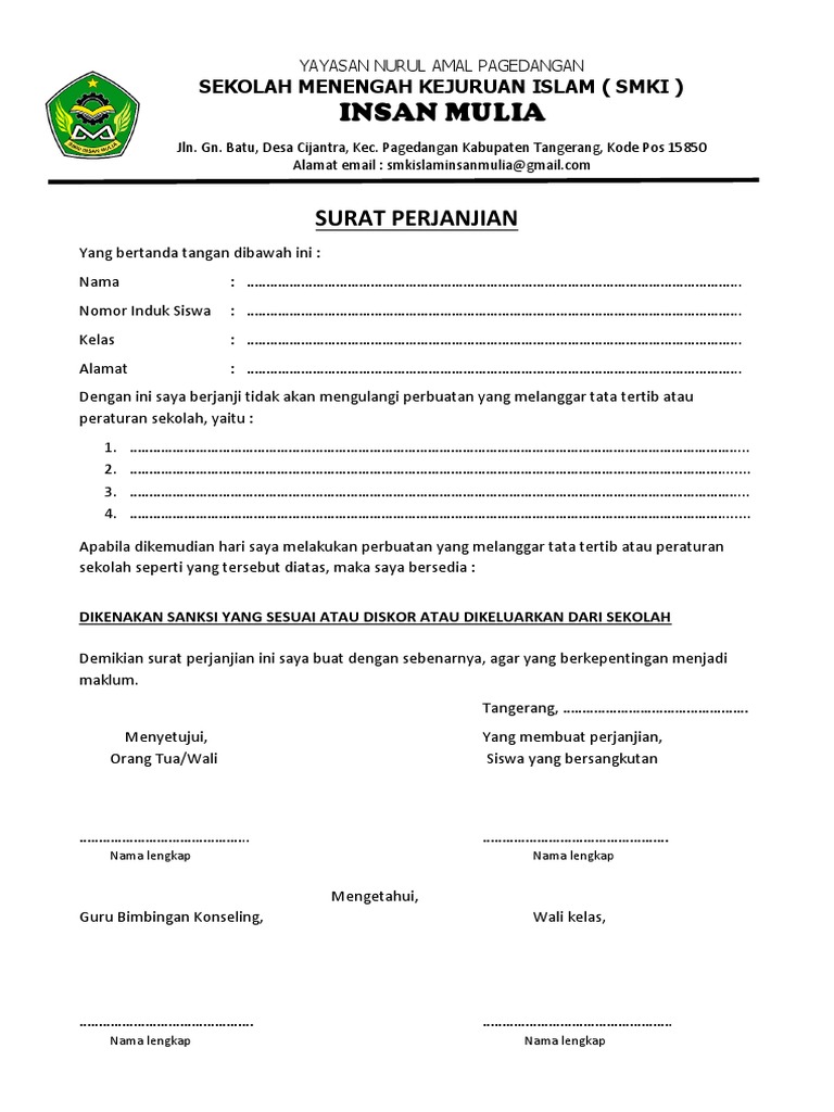 Surat Perjanjian Siswa | PDF