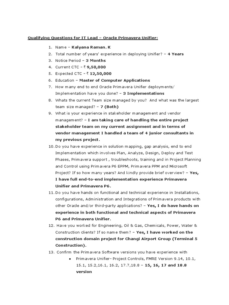 Screening Questions For Lead Unifier - Answers | PDF | Oracle ...