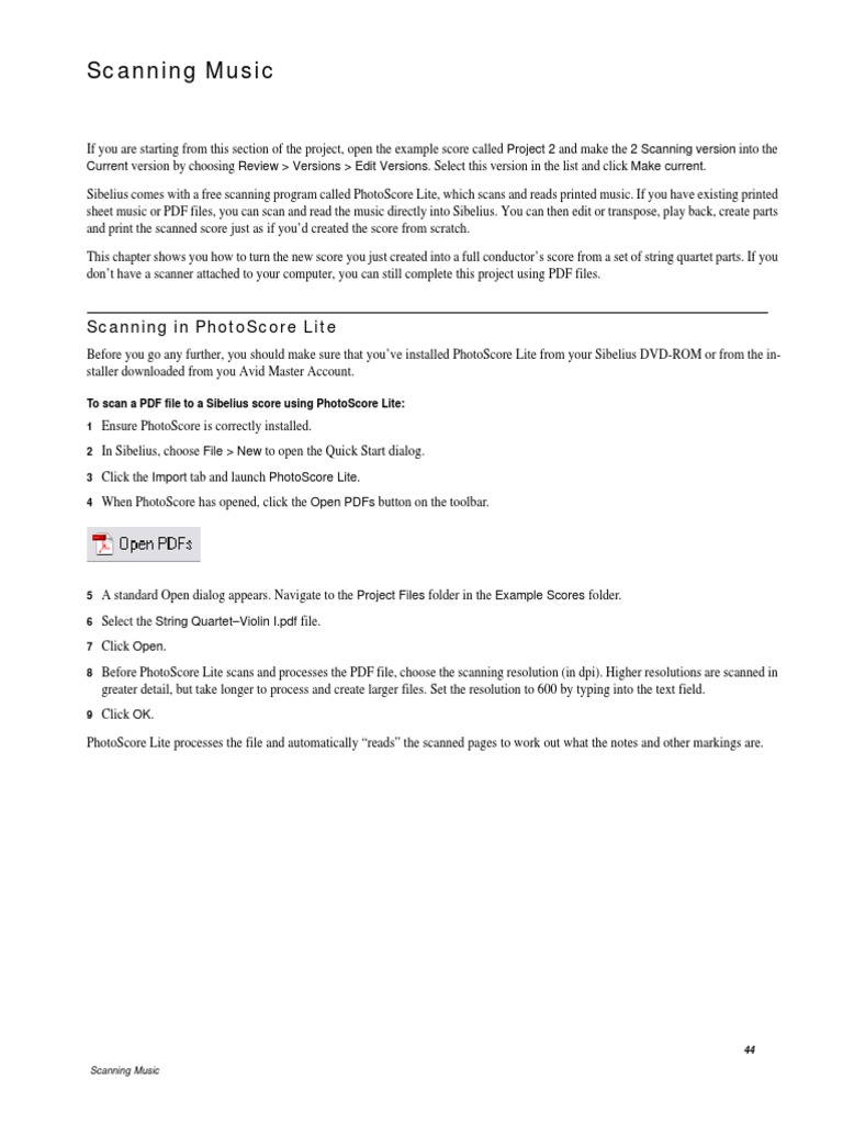 Scanning Music: Scanning in Photoscore Lite | PDF