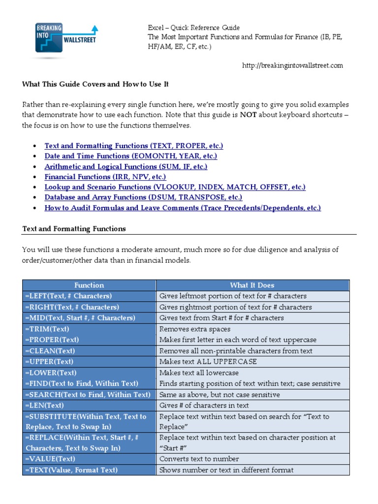 BIWS Excel Functions Formulas PDF | PDF | Database Index | Internal Rate Of Return