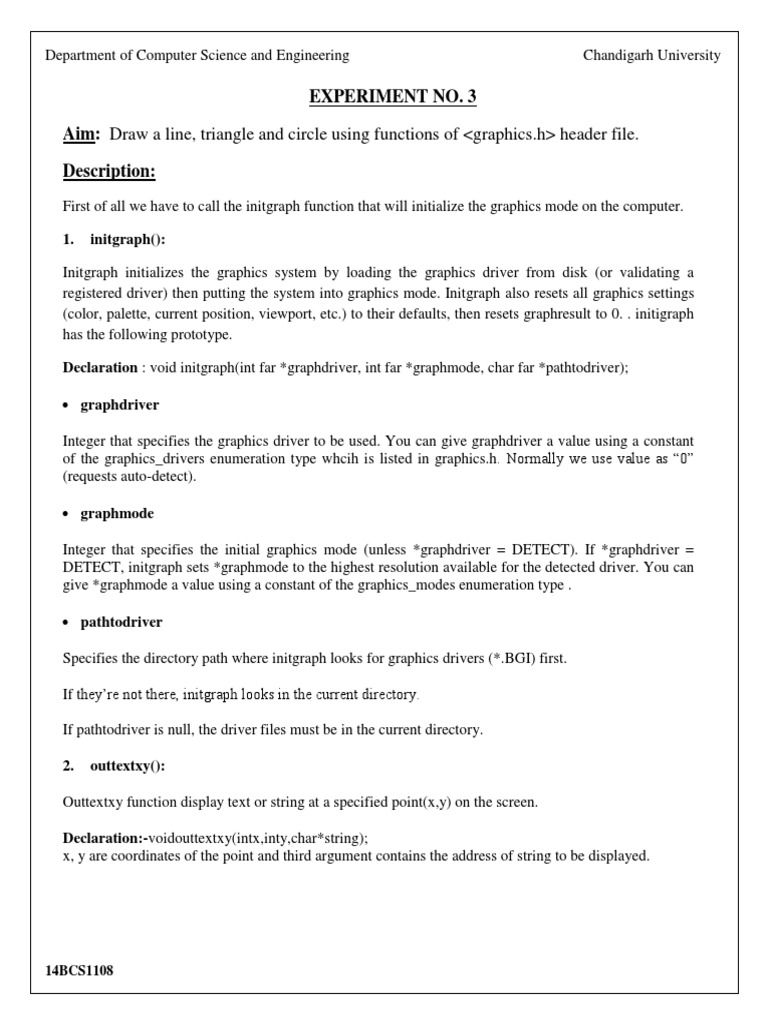 Experiment No. 3 Aim: Draw A Line, Triangle and Circle Using Functions of Header File ...