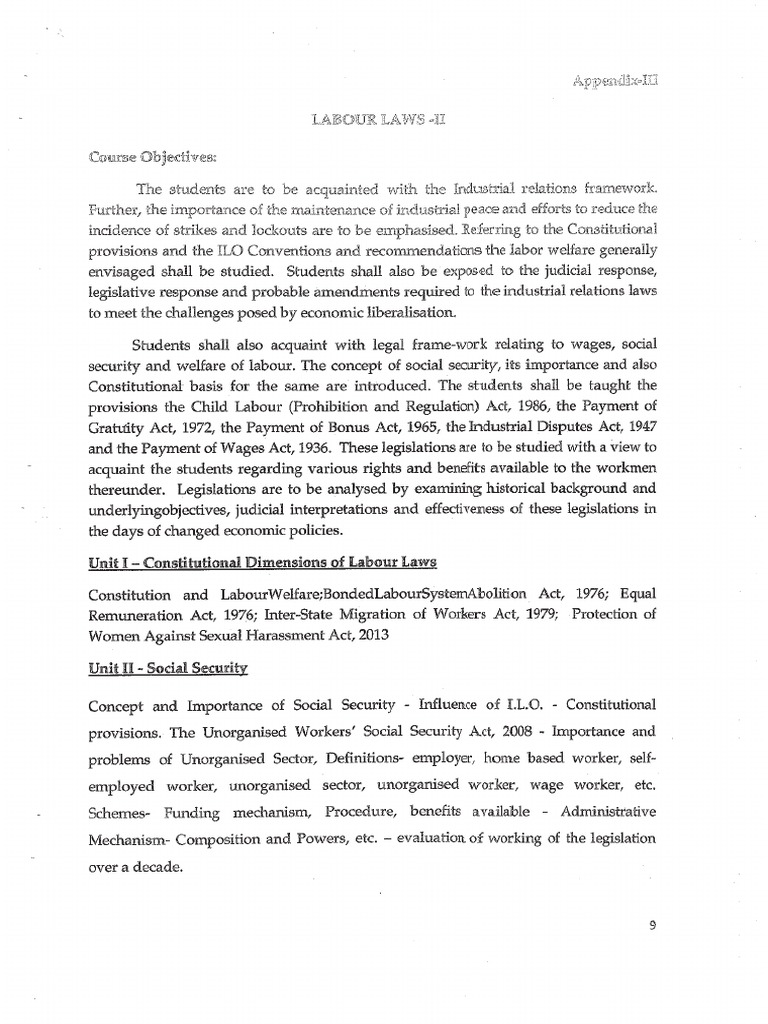 Labour Law 2 Syllabus | PDF