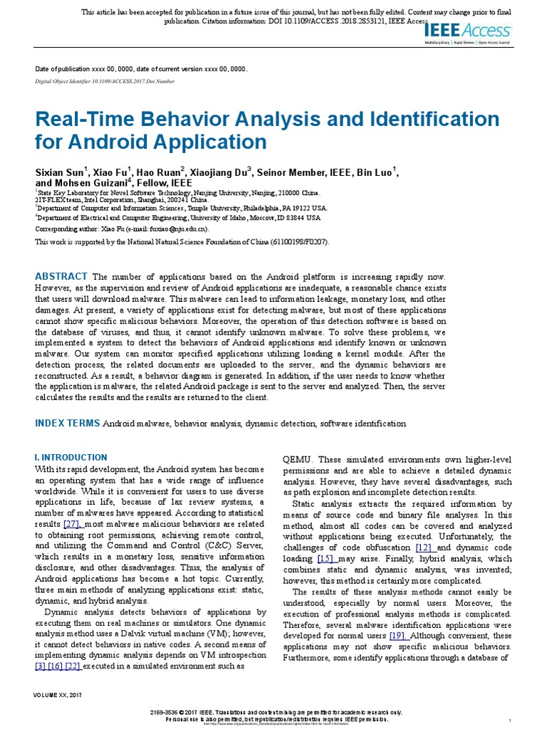 Real-Time Behavior Analysis and Identification For Android Application | PDF | Malware | Android ...