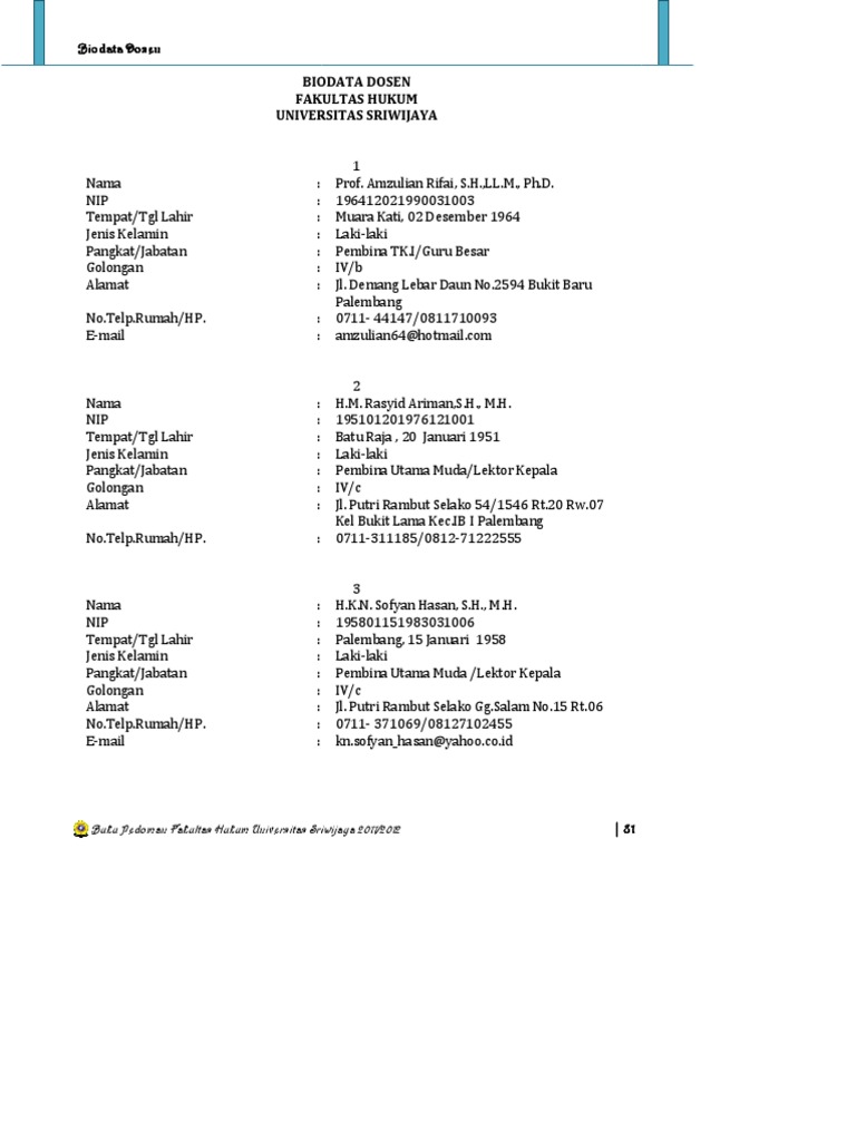 Contoh Lampiran Biodata Diri | PDF