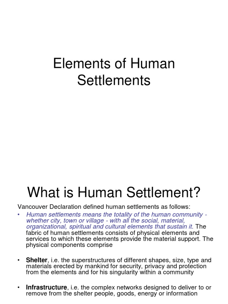 Elements of Human Settlements PDF | PDF | Human | Nature