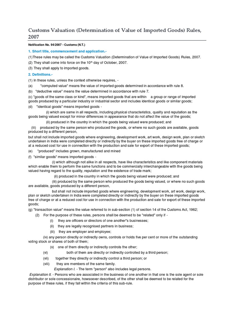 Customs Valuation Rules 2007 Overview | PDF | Prices | Sales