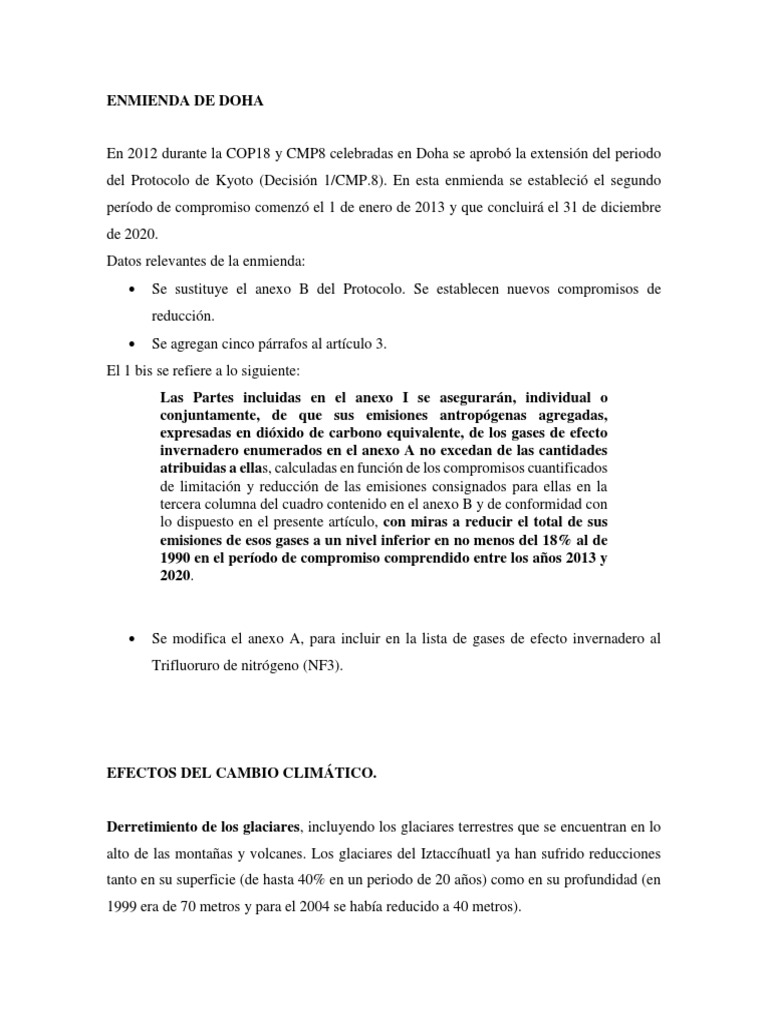 Enmienda de Doha | PDF | Protocolo de Kyoto | Sequía