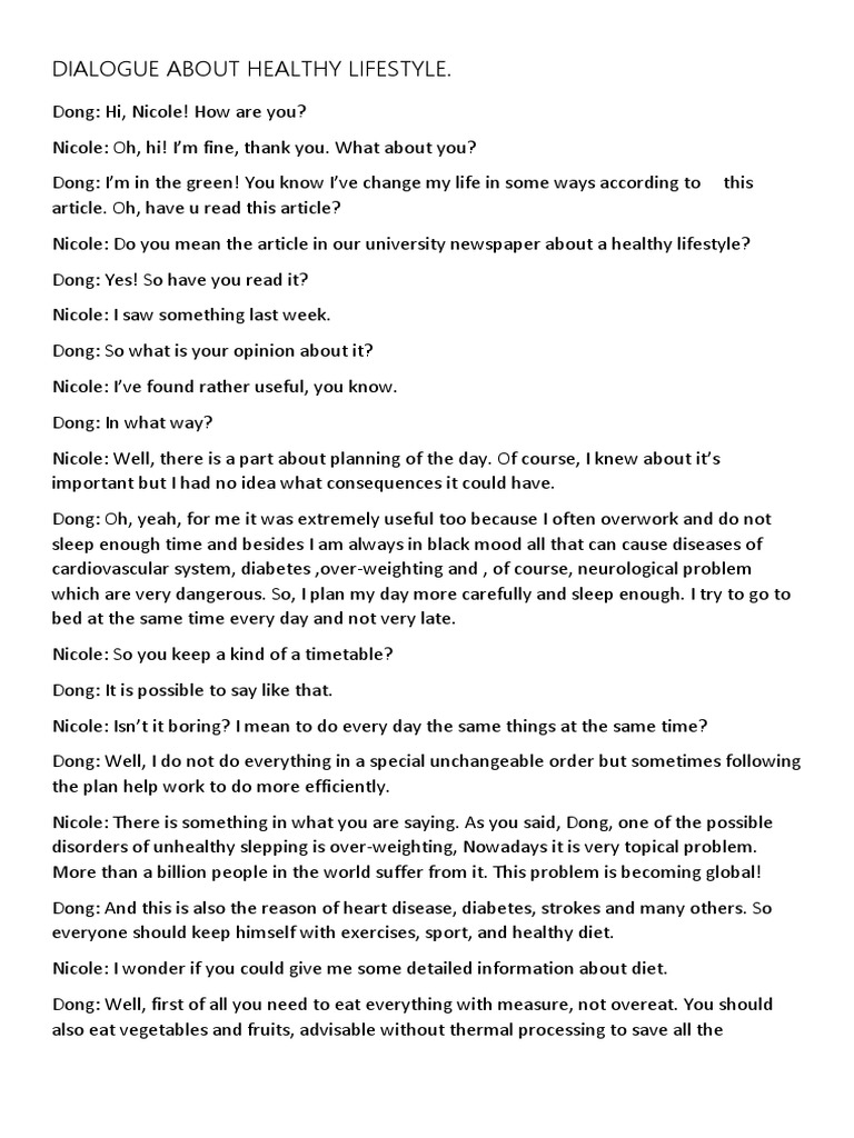 Dialogue About Healthy Lifestyle | PDF | Bulimia Nervosa | Alcoholism