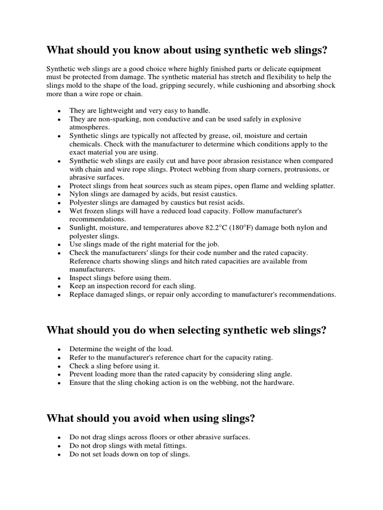 Using Synthetic Web Slings Safely | PDF | Rope | Nylon