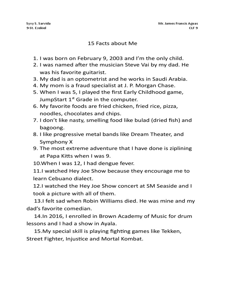 15 Facts About Me | PDF
