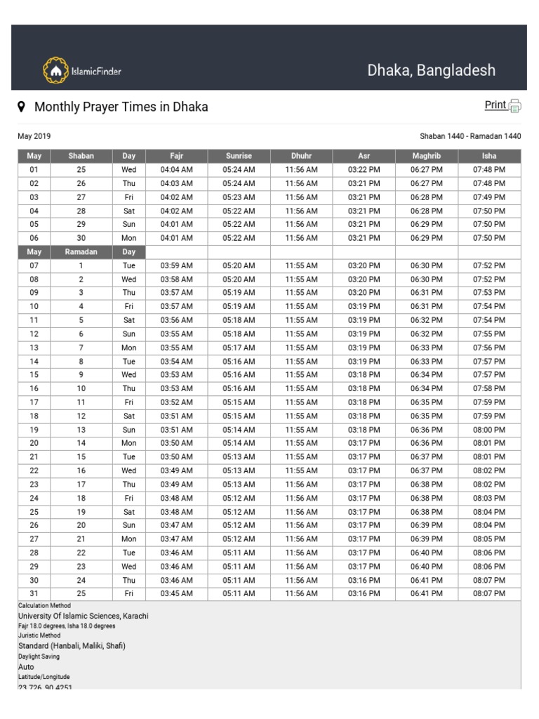 Monthly PRayer Time | Download Free PDF | Prayer | Abrahamic Religions