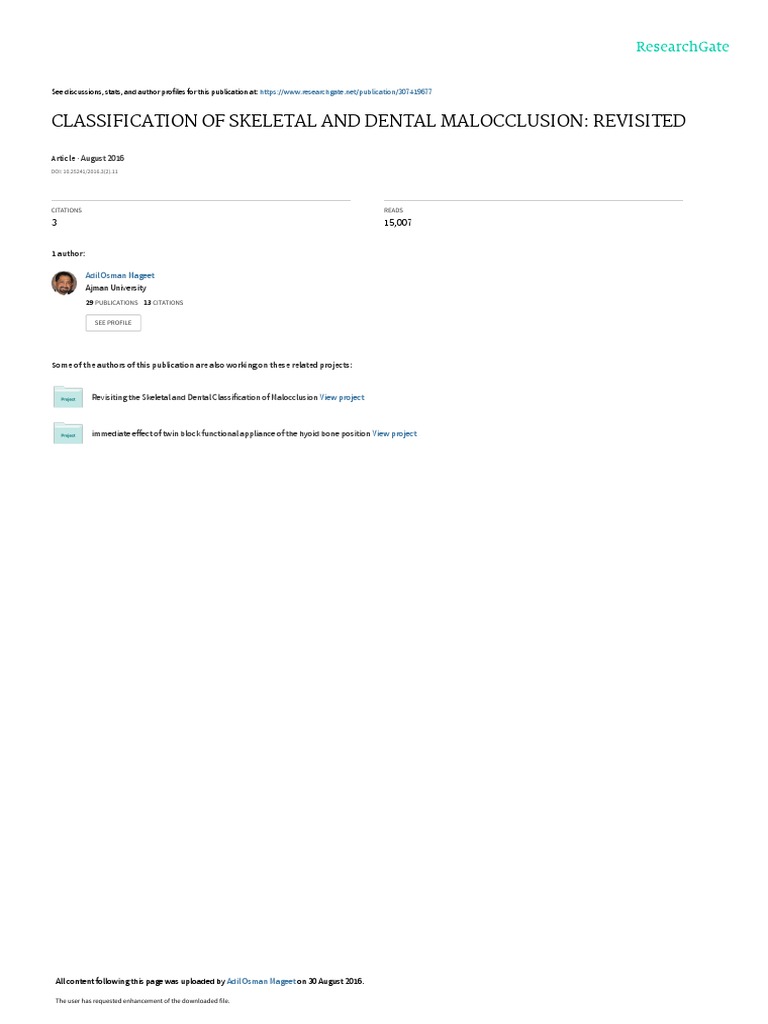 Classification of Skeletal and Dental Malocclusion: Revisited | PDF ...