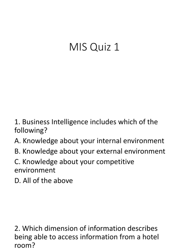 MIS Quiz 1 | PDF | Information | Input/Output
