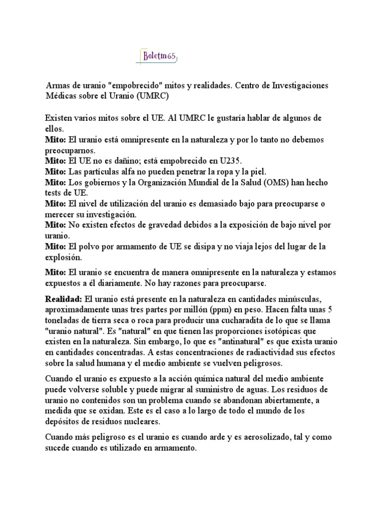 Boletín 65 - Armas de Uranio Empobrecido Mitos y Realidades. Centro de ...