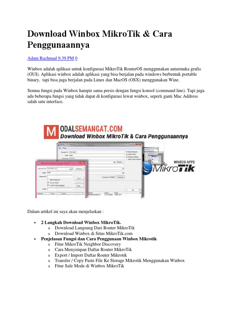 Download Winbox MikroTik Terbaru dan Cara Penggunaan | PDF