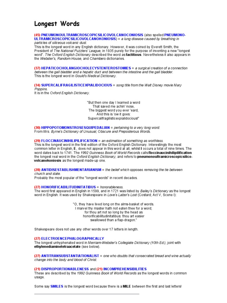 Longest Words | PDF | Lexicology