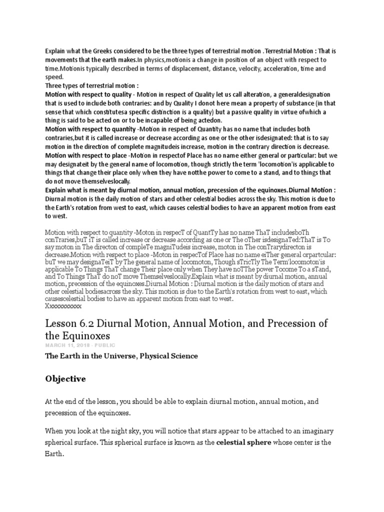 Explain What The Greeks Considered To Be The Three Types of Terrestrial Motion | PDF | Ellipse ...