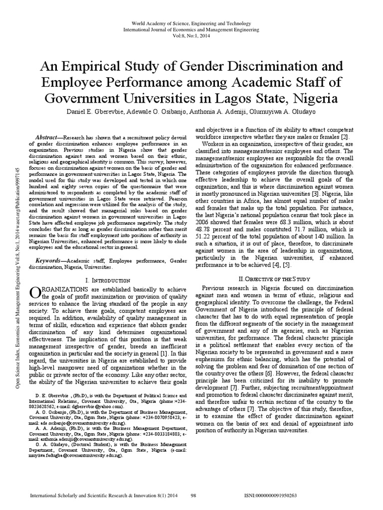 Gender Discrimination Study | PDF | Gender | Gender Studies