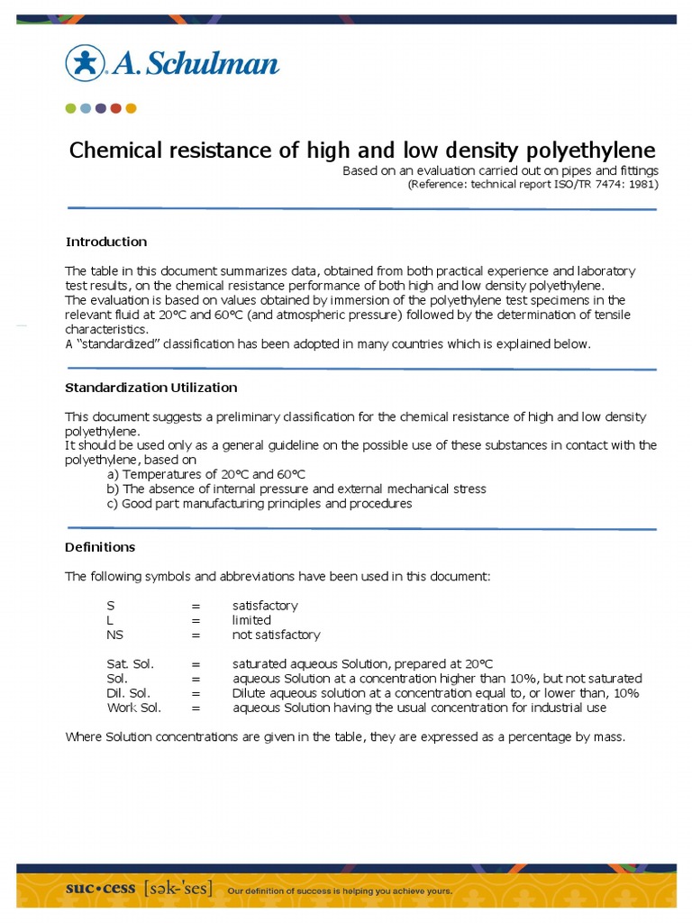 Chemical Resistance Chart A Schulman Polethylene | PDF | Polyethylene ...