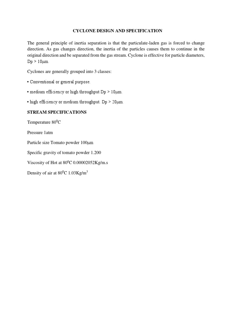 Cyclone Design and Specification | PDF | Gas Technologies | Gases