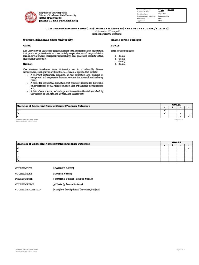 WMSU Outcomes-Based Education Syllabus | PDF | Academic Term | Test ...