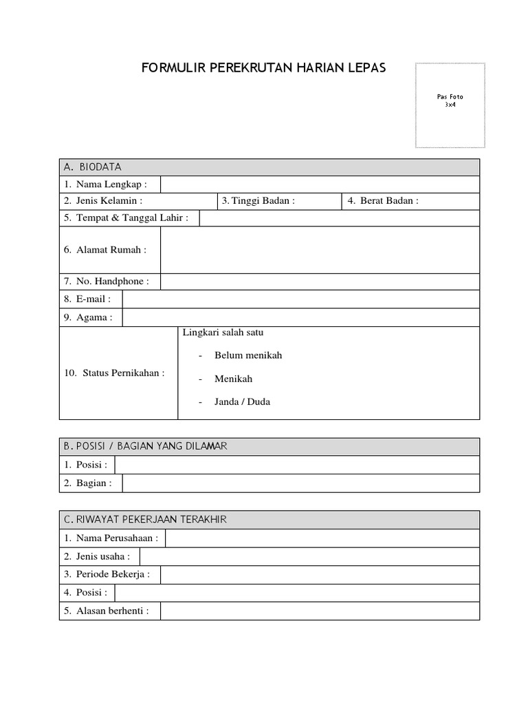 Form Perekrutan Harian Lepas | PDF