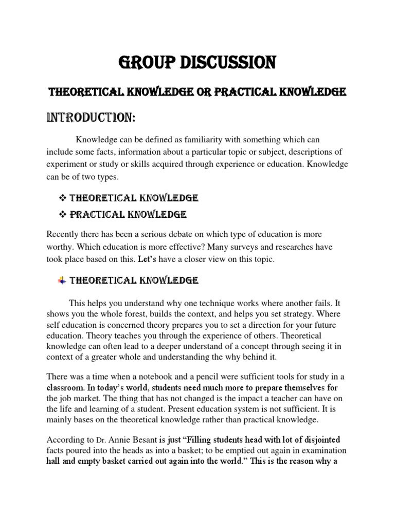 Group Discussion: Theoretical Knowledge or Practical Knowledge | PDF ...