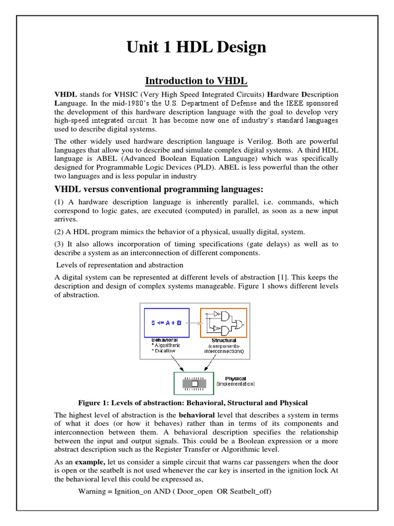 Unit I HDL Design PDF | PDF | Hardware Description Language | Boolean ...