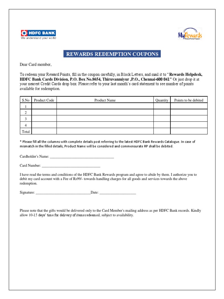 Rewards Redemption Form | PDF