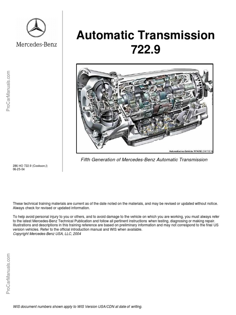 Mercedes Benz Automatic Transmission 722.9 Technical Training Materials ...