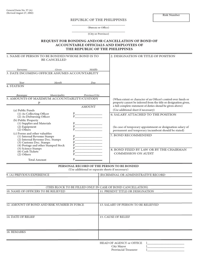 General Form 57 a | Bonds (Finance) | Government