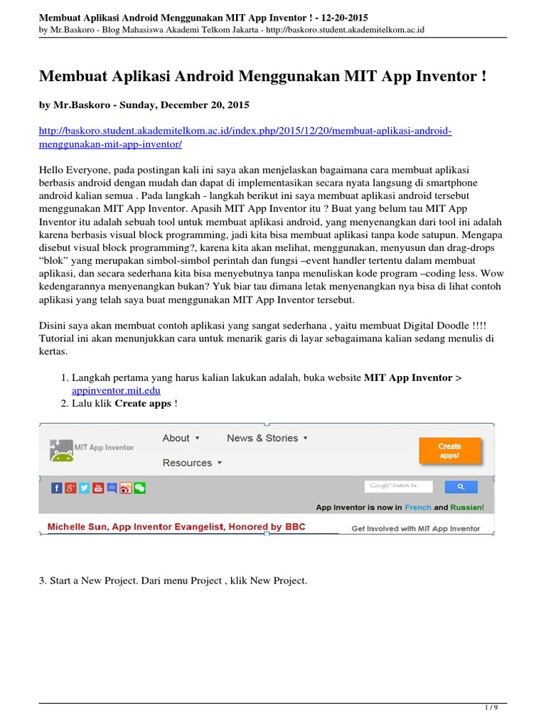 Membuat Aplikasi Android Menggunakan Mit App Inventor PDF | PDF