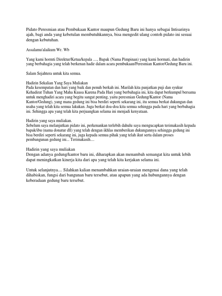 Pidato Peresmian Gedung | PDF