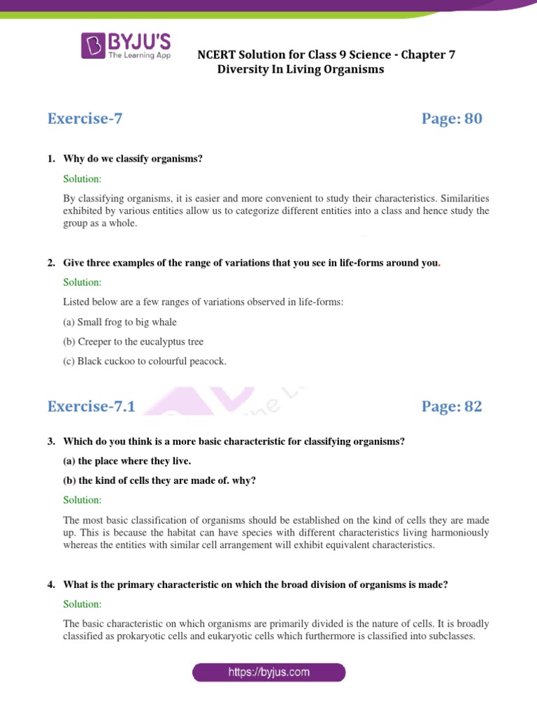 NCERT Solution For Cbse Class 9 Science Chapter 7 Diversity in Living ...