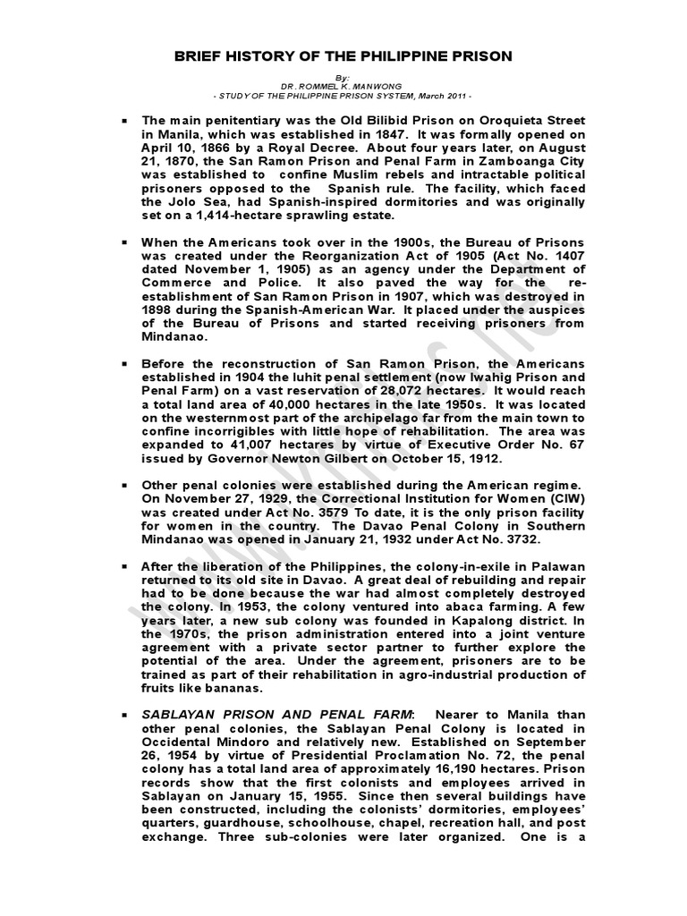 Brief History of The Philippine Prison | PDF | Penology | Punishments