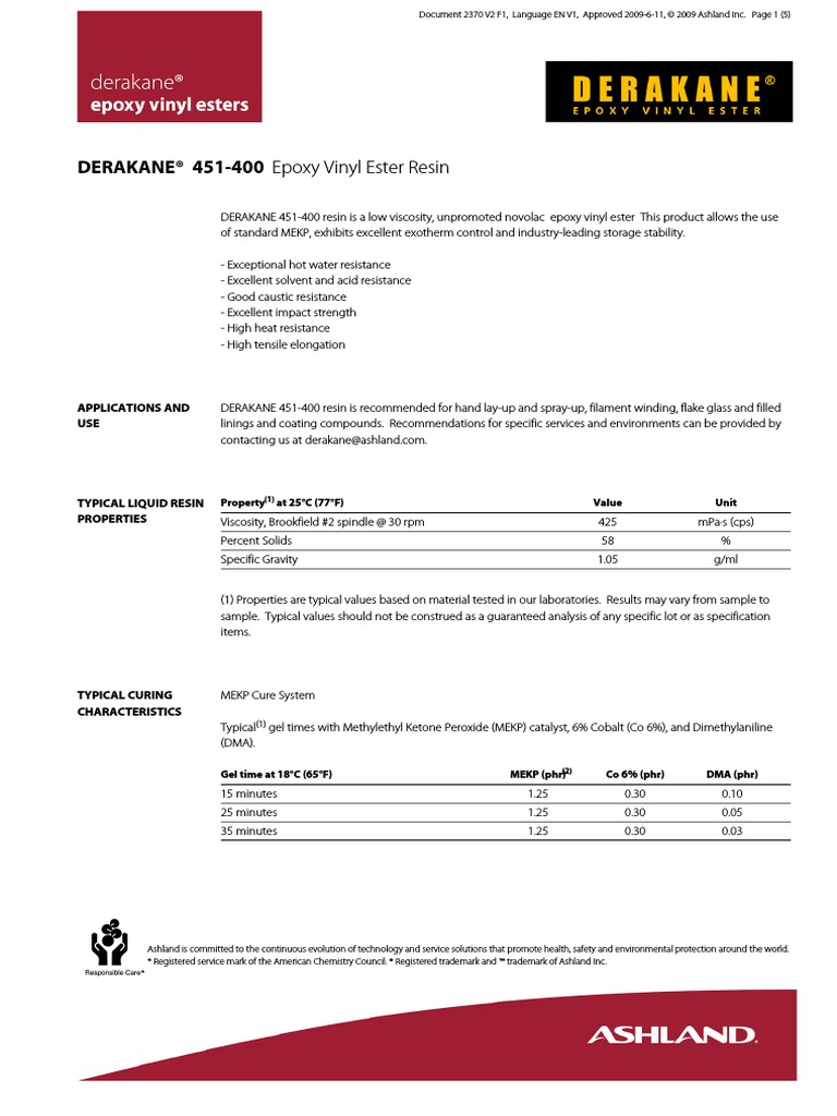 Derakane 451-400 | PDF | Epoxy | Polyvinyl Chloride