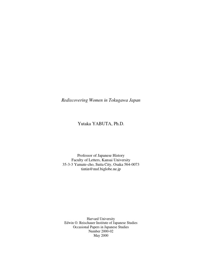 Rediscovering Women in Tokugawa Japan: Yutaka YABUTA, PH.D | PDF ...