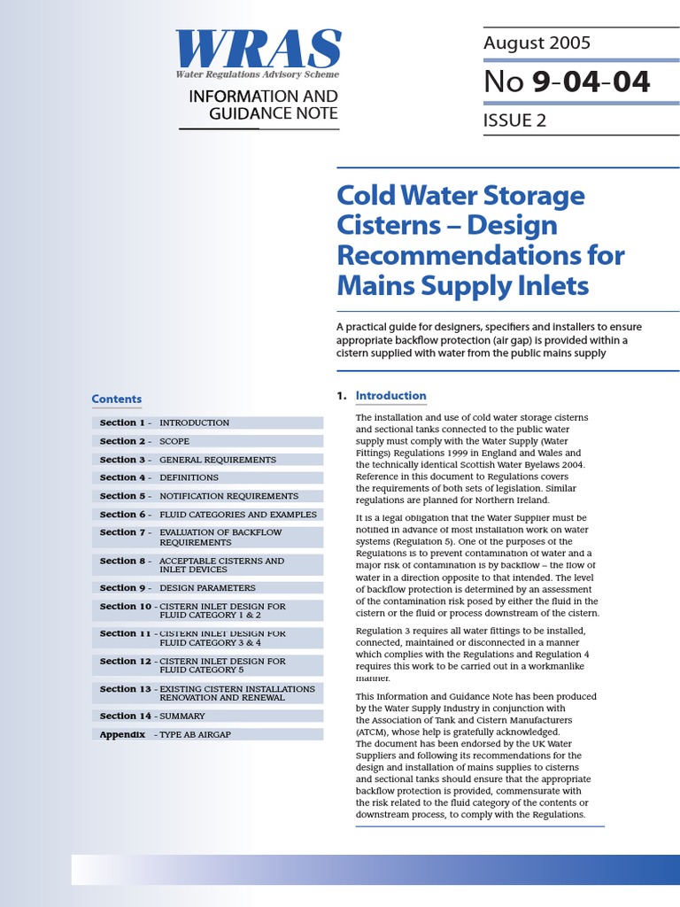 WRAS CWS Cisterns | PDF | Pipe (Fluid Conveyance) | Valve