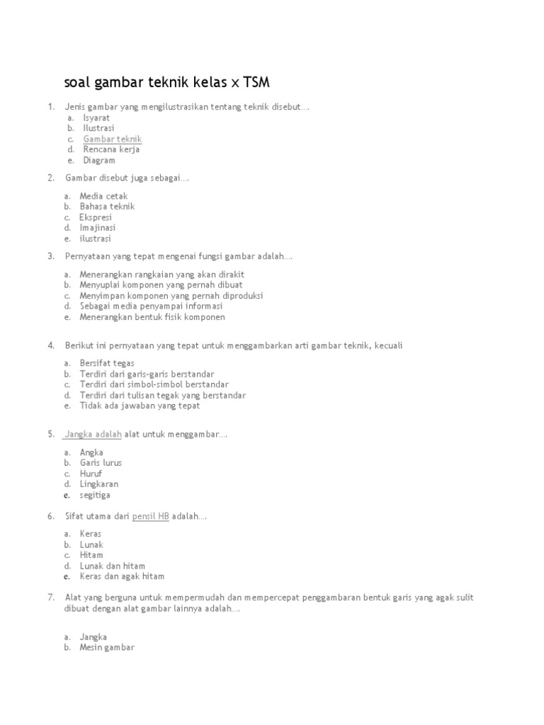 Soal Gambar Teknik Kelas X TSM | PDF