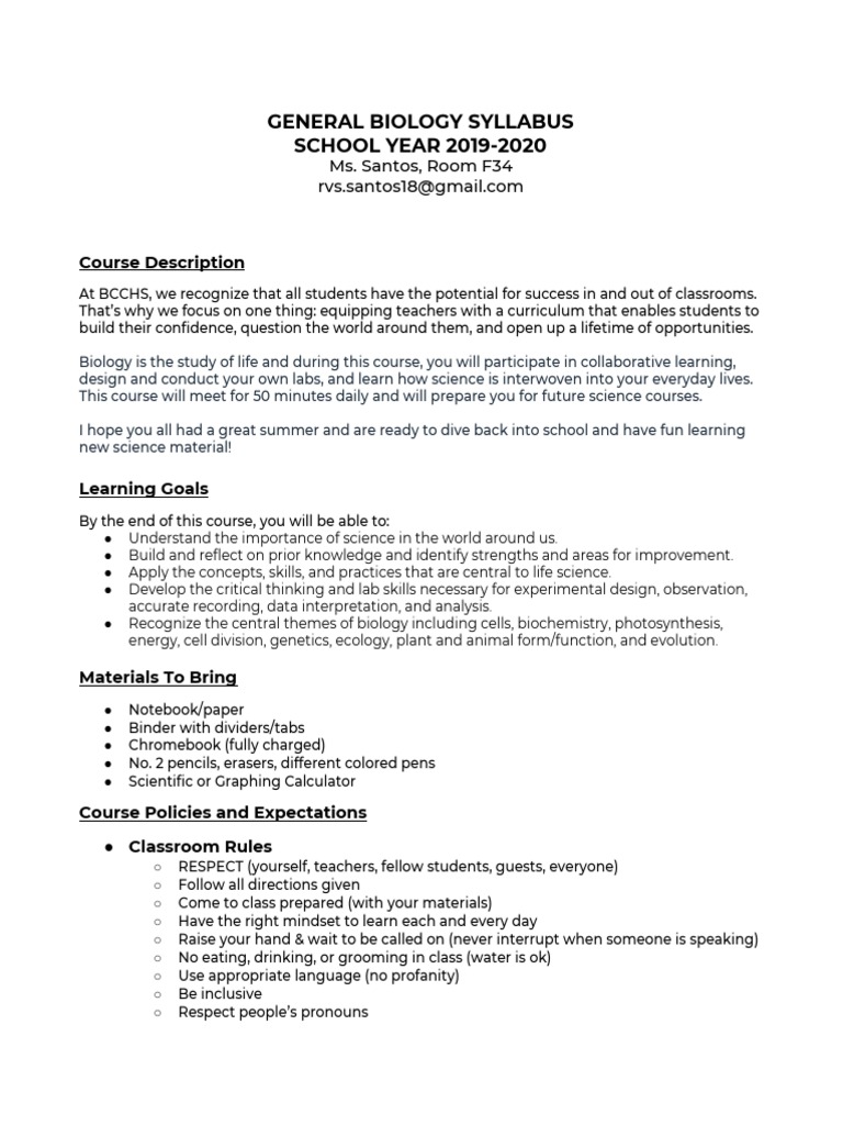 Science Course Syllabus | PDF | Science | Biology