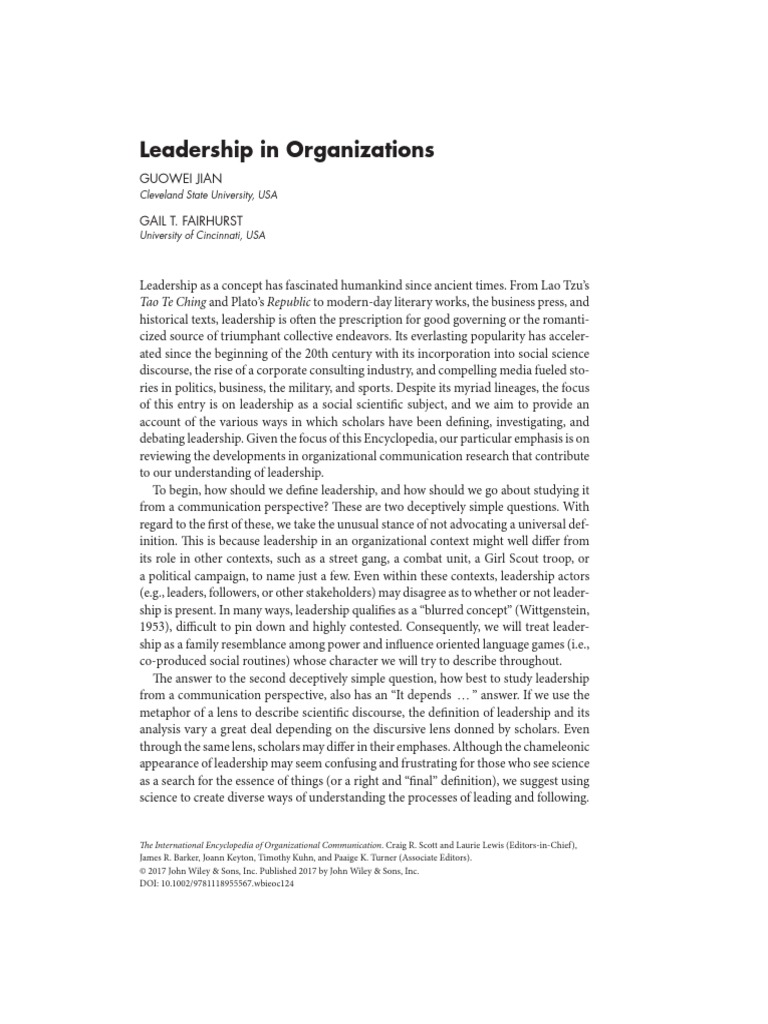 Leadership in Organizations | PDF | Leadership | Cognition