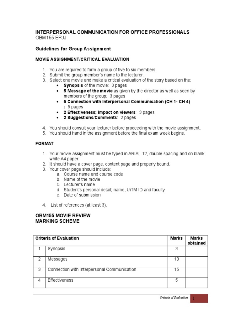 Obm 155 Movie Assignment Guideline | PDF