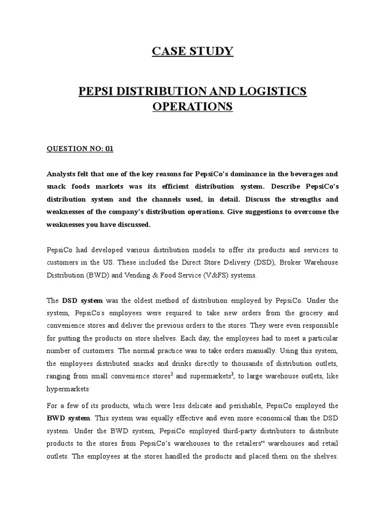 Case Study SCM | PDF | Pepsi Co | Retail